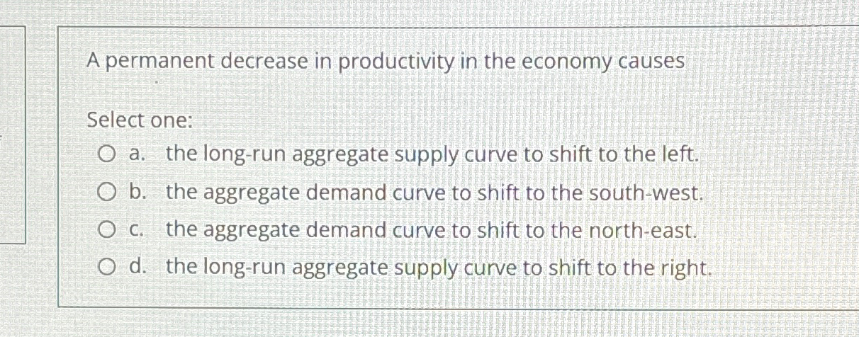 Solved A permanent decrease in productivity in the economy | Chegg.com