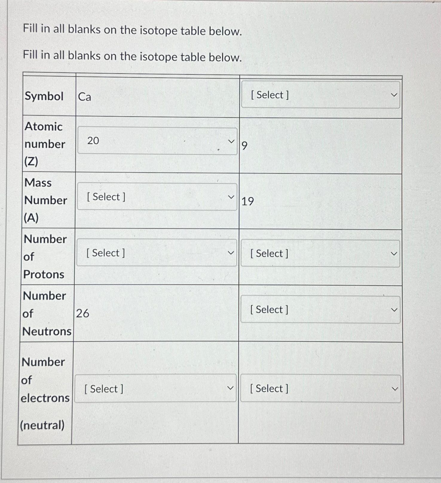 Solved Fill in all blanks on the isotope table below.Fill in | Chegg.com