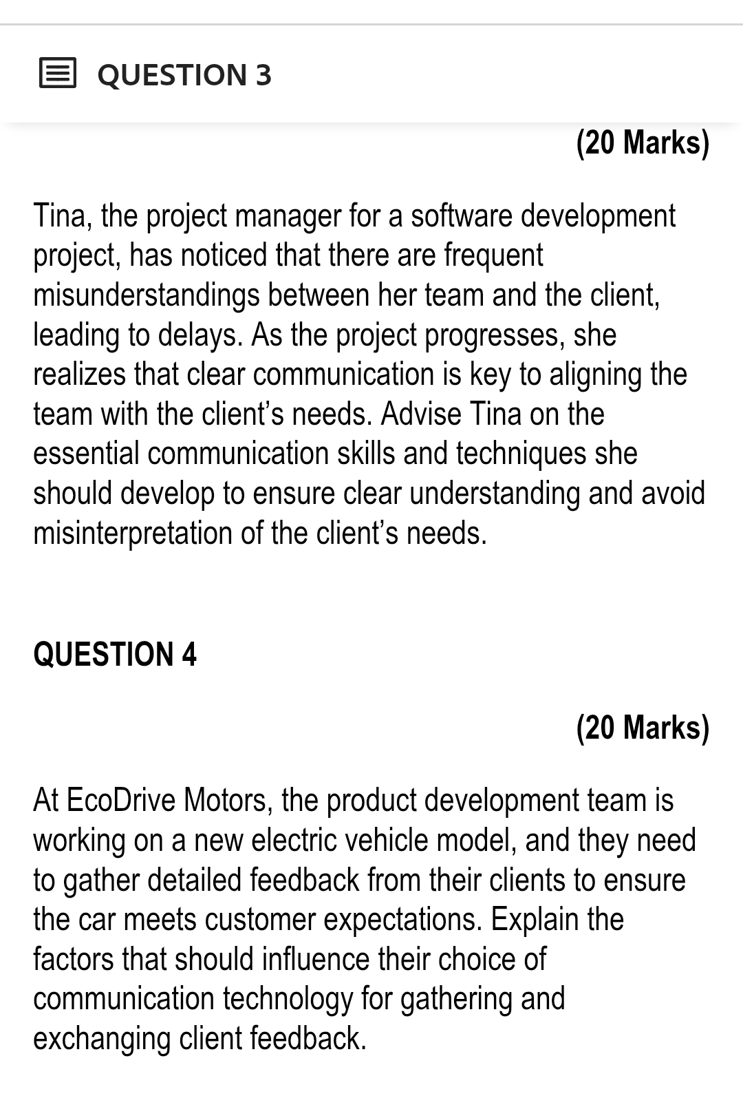 Solved QUESTION 3(20 ﻿Marks)Tina, ﻿the project manager for a | Chegg.com