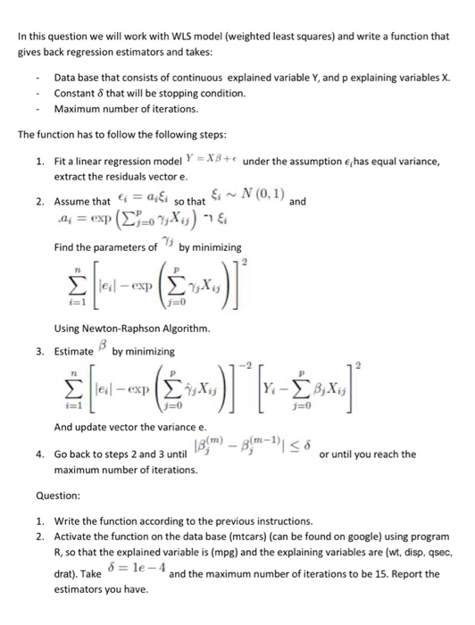 In this question we will work with WLS model | Chegg.com