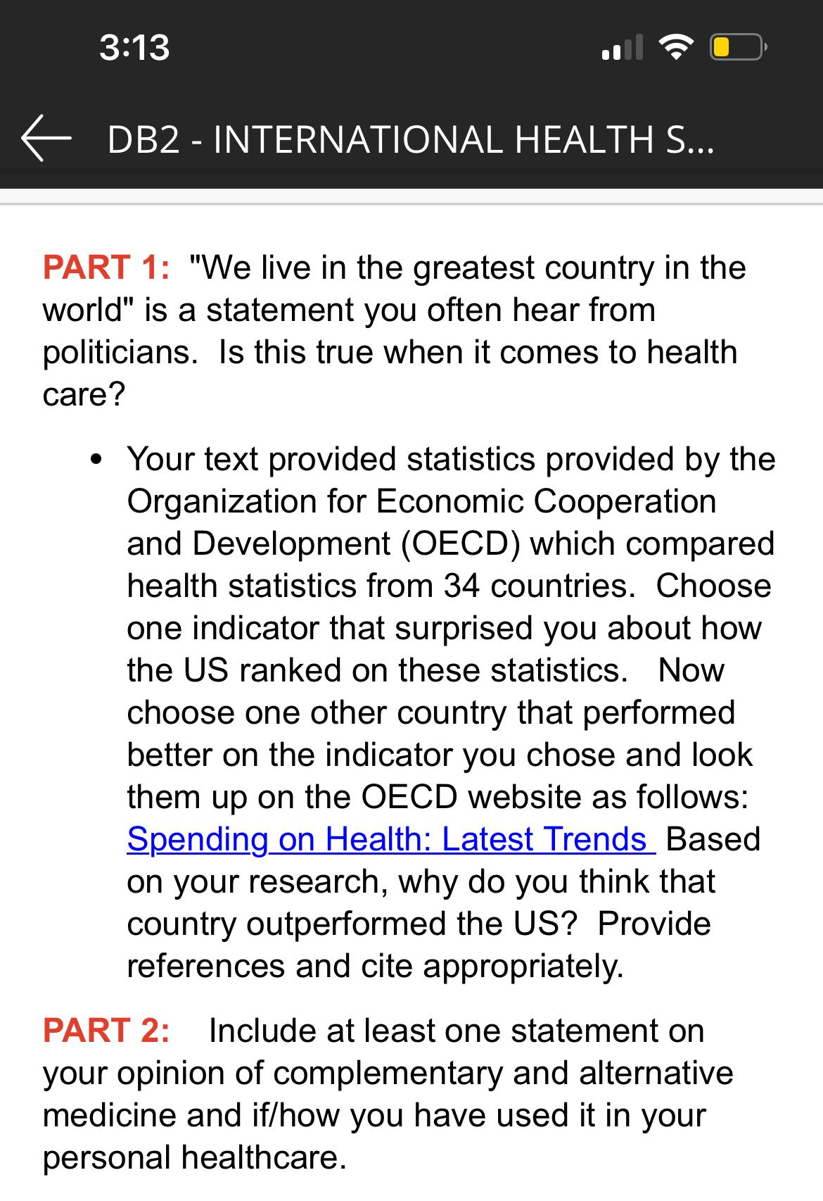 Solved 3:13, ﻿~~lArr DB2 - ﻿INTERNATIONAL HEALTH S...PART 1: | Chegg.com