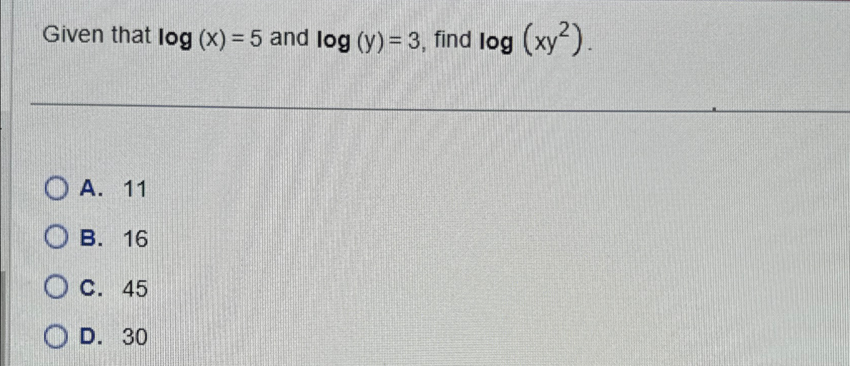Solved Given that log(x)=5 ﻿and log(y)=3, ﻿find | Chegg.com