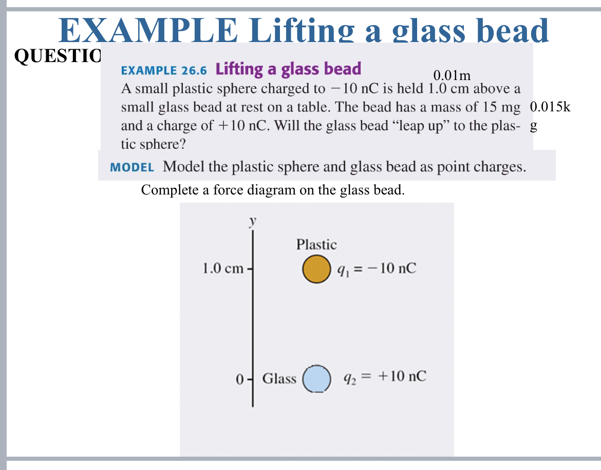 Solved EXAMPLE Lifting a glass bead QUESTIOEXAMPLE 26.6 | Chegg.com