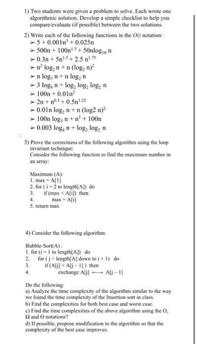 Solved 1) Two students were given a problem to solve. Each | Chegg.com