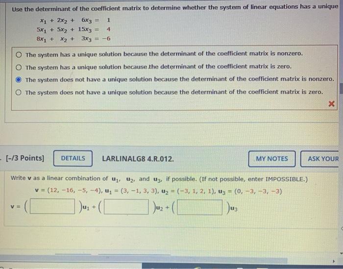 Solved Use The Determinant Of The Coefficient Matrix To