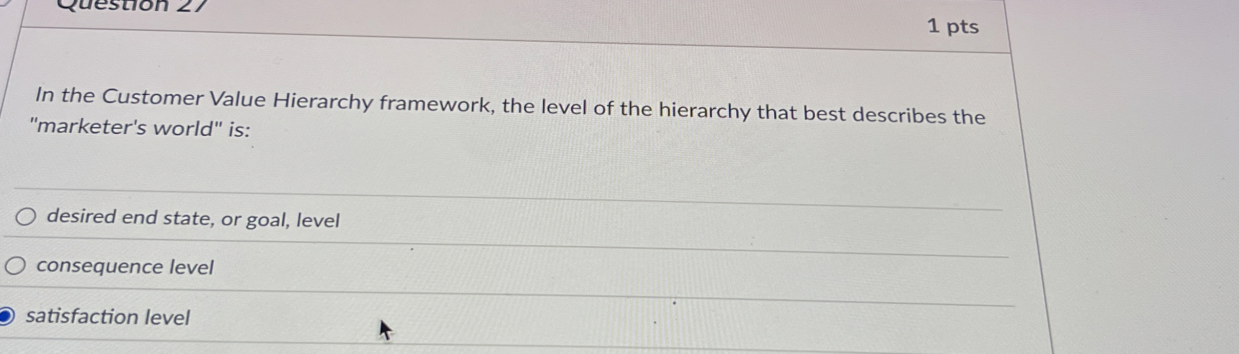 Solved In the Customer Value Hierarchy framework, the level | Chegg.com