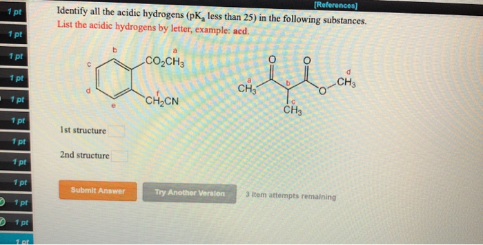 Solved [References Identify all the acidic hydrogens (pK | Chegg.com