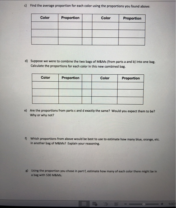 Solved c) Find the average proportion for each color using | Chegg.com