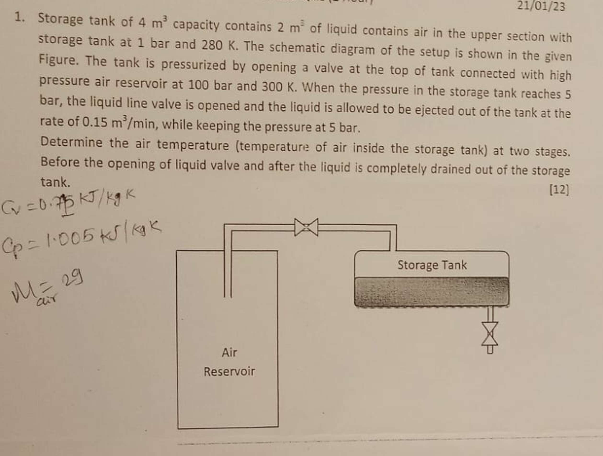 Solved Storage tank of 4m3 ﻿capacity contains 2m3 ﻿of liquid | Chegg.com