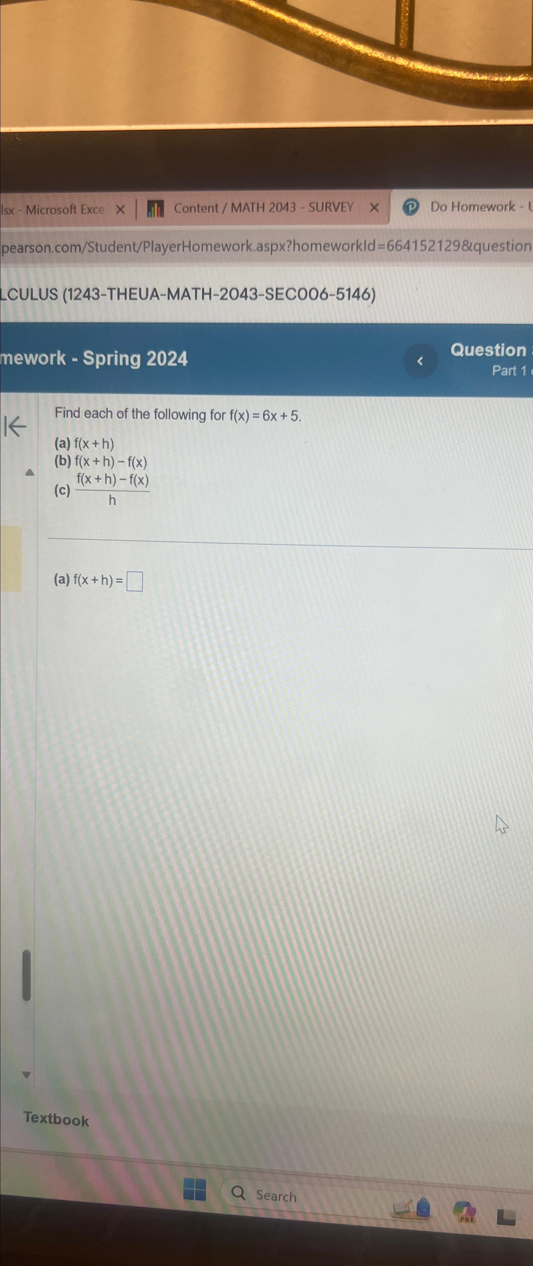 Solved LCULUS (1243-THEUA-MATH-2043-SEC006-5146)mework - | Chegg.com