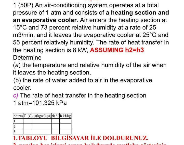 Solved 1 (50P) An air-conditioning system operates at a | Chegg.com