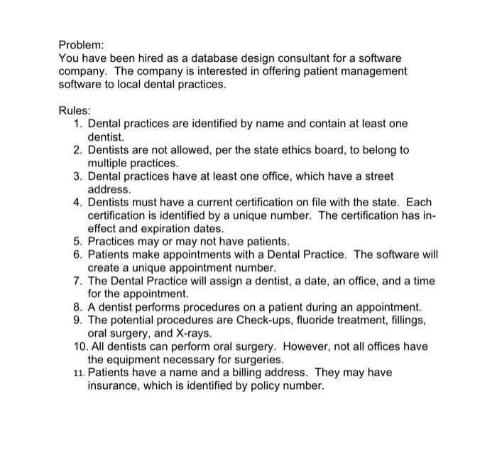 Solved Problem: You have been hired as a database design | Chegg.com