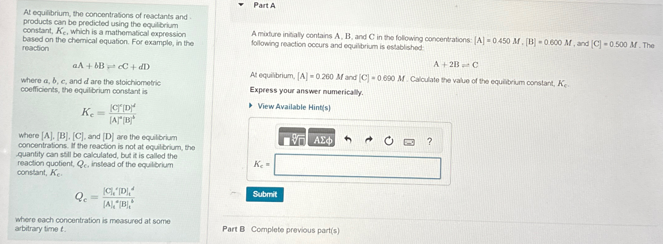 Solved At equilibrium, the concentrations of reactants and | Chegg.com