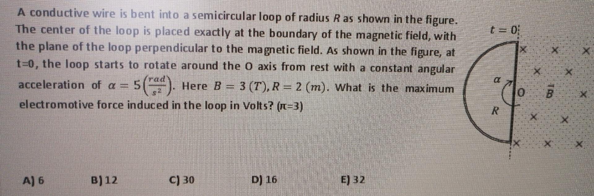 Solved A conductive wire is bent into a semicircular loop of | Chegg.com