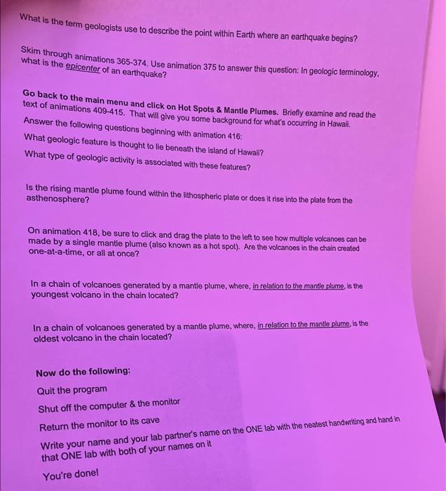 GEOL 1140 Lab 1: Plate Tectonics Animation Lab This | Chegg.com