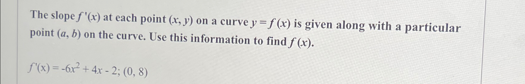 Solved The slope f'(x) ﻿at each point (x,y) ﻿on a curve | Chegg.com