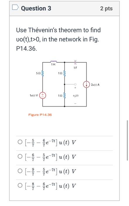 Use Thévenin's theorem to find vo(t), t>0, in the | Chegg.com