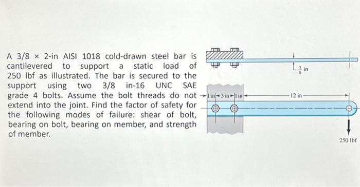 Solved A 3/8×2-in AISI 1018 cold-drawn steel bar is | Chegg.com
