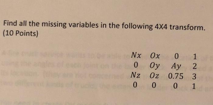 Solved Find all the missing variables in the following 4x4 | Chegg.com
