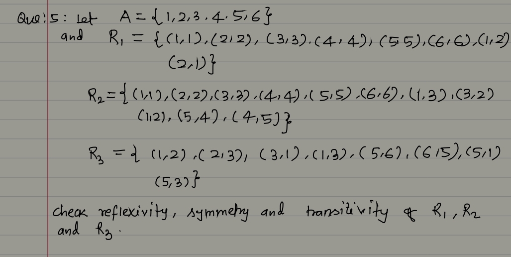 Solved Qu::5: Let A={1,2,3,4,5,6}and}{(2,1)}{}{check | Chegg.com