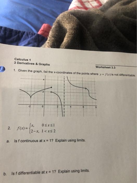 Solved Calculus 1 3 Derivatives & Graphs Worksheet 3.3 1. | Chegg.com