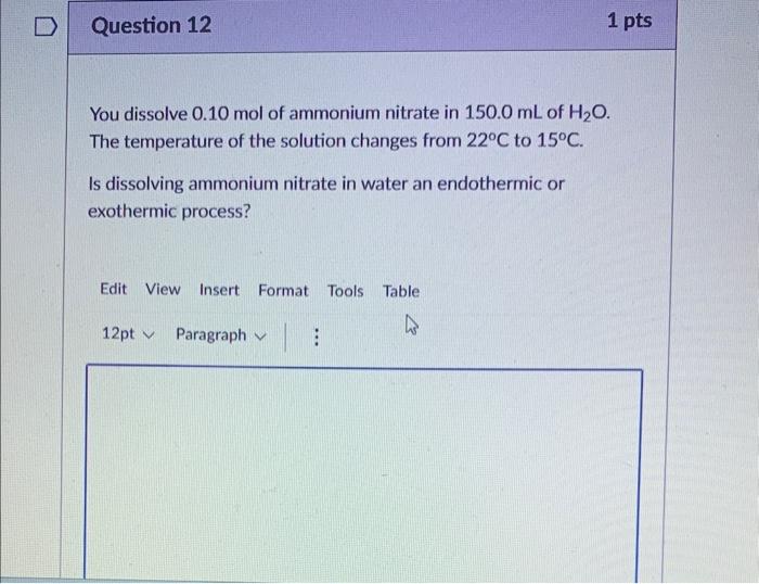 Solved You dissolve 0.10 mol of ammonium nitrate in 150.0 mL | Chegg.com