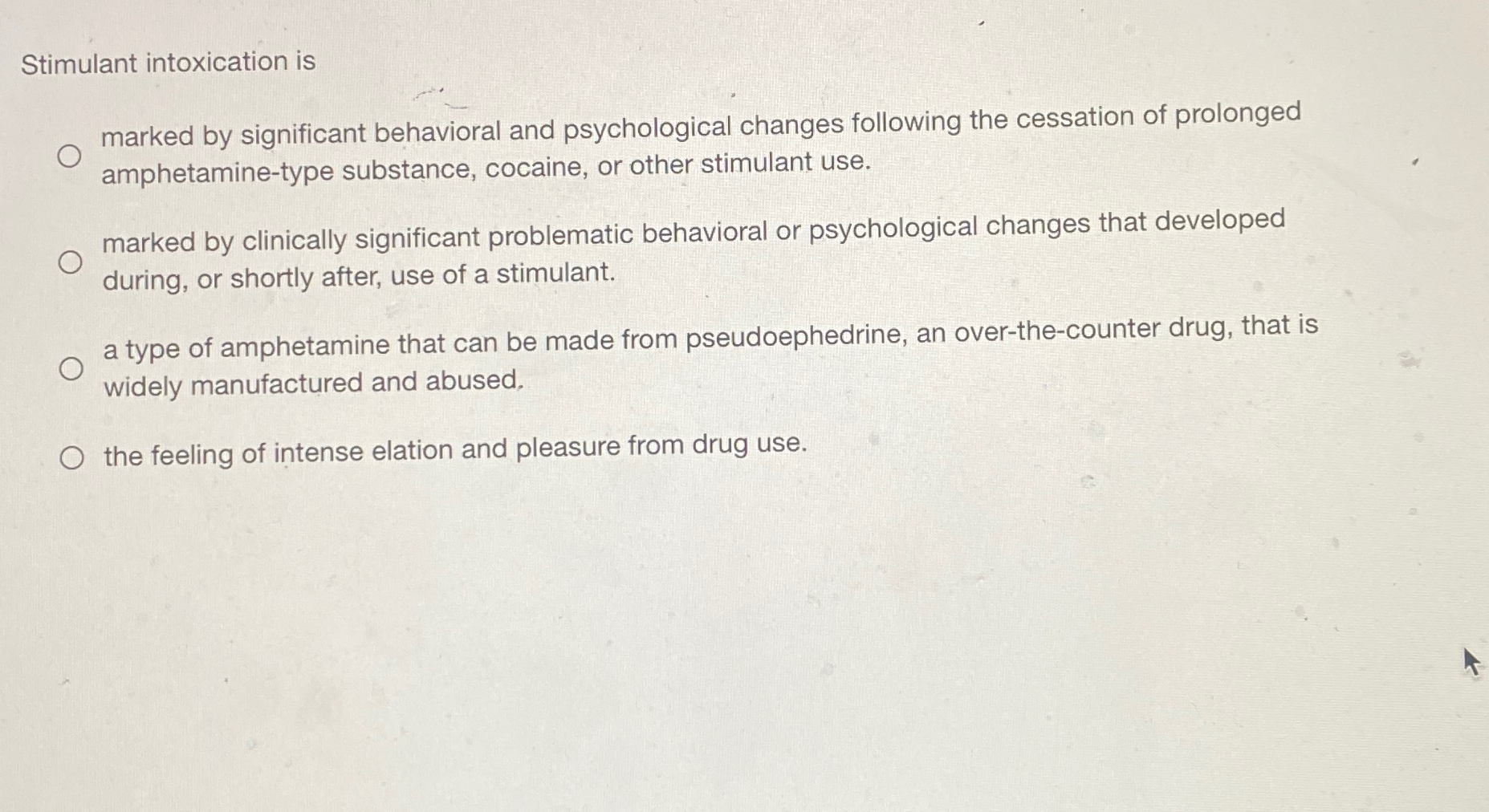 Solved Stimulant intoxication ismarked by significant | Chegg.com