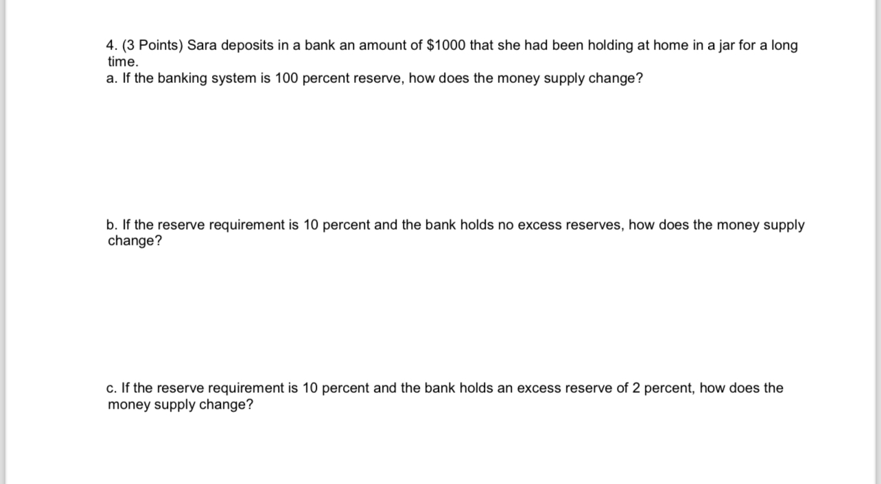 Solved (3 ﻿Points) ﻿Sara deposits in a bank an amount of | Chegg.com
