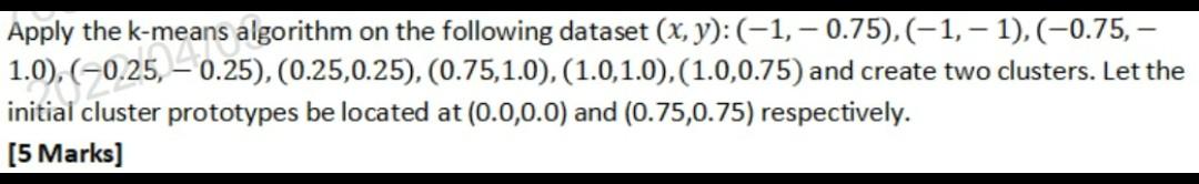 Solved Apply the algorithm on the following dataset (x, | Chegg.com