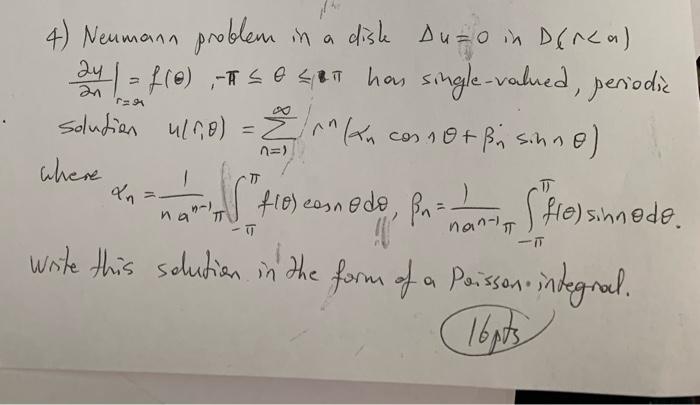 Solved 4) Neumann problem in a disk Δu=0 in D(Λ | Chegg.com
