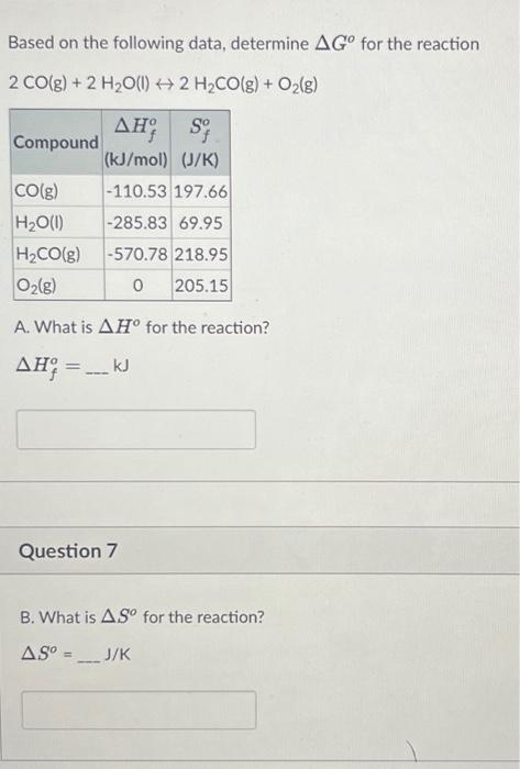Solved Based on the following data, determine ΔG∘ for the | Chegg.com