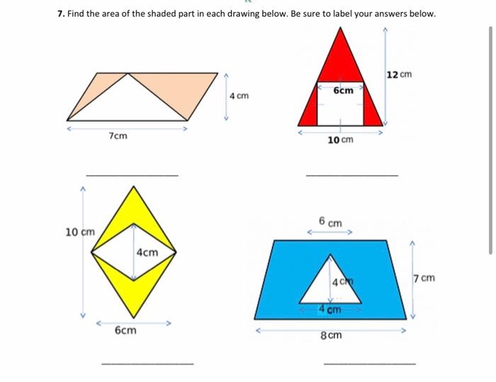 Solved 7. Find the area of the shaded part in each drawing | Chegg.com