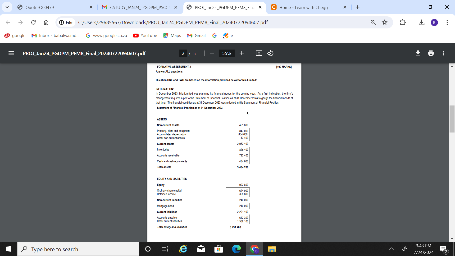 Solved FORMATIVE ASSESSMENT 2Question ONE and TWO are based | Chegg.com