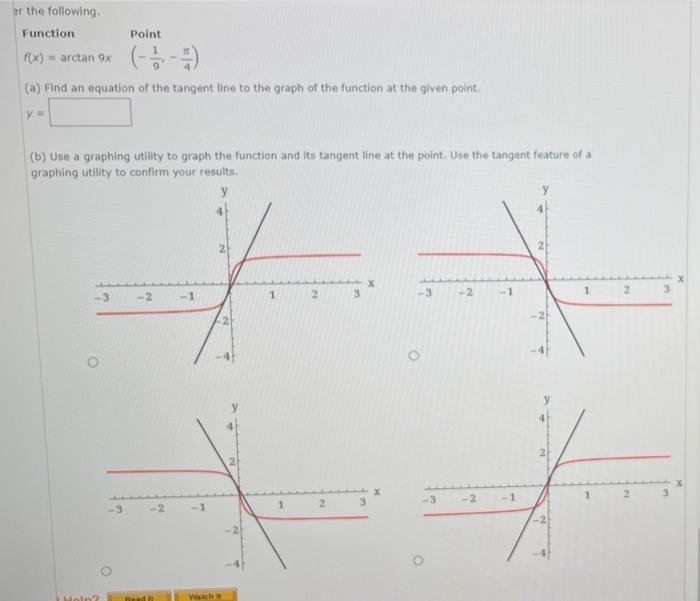 Solved ar the following Function f(x) = arctan 9x Point (a) | Chegg.com