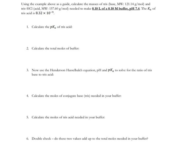 Using the example above as a guide, calculate the | Chegg.com