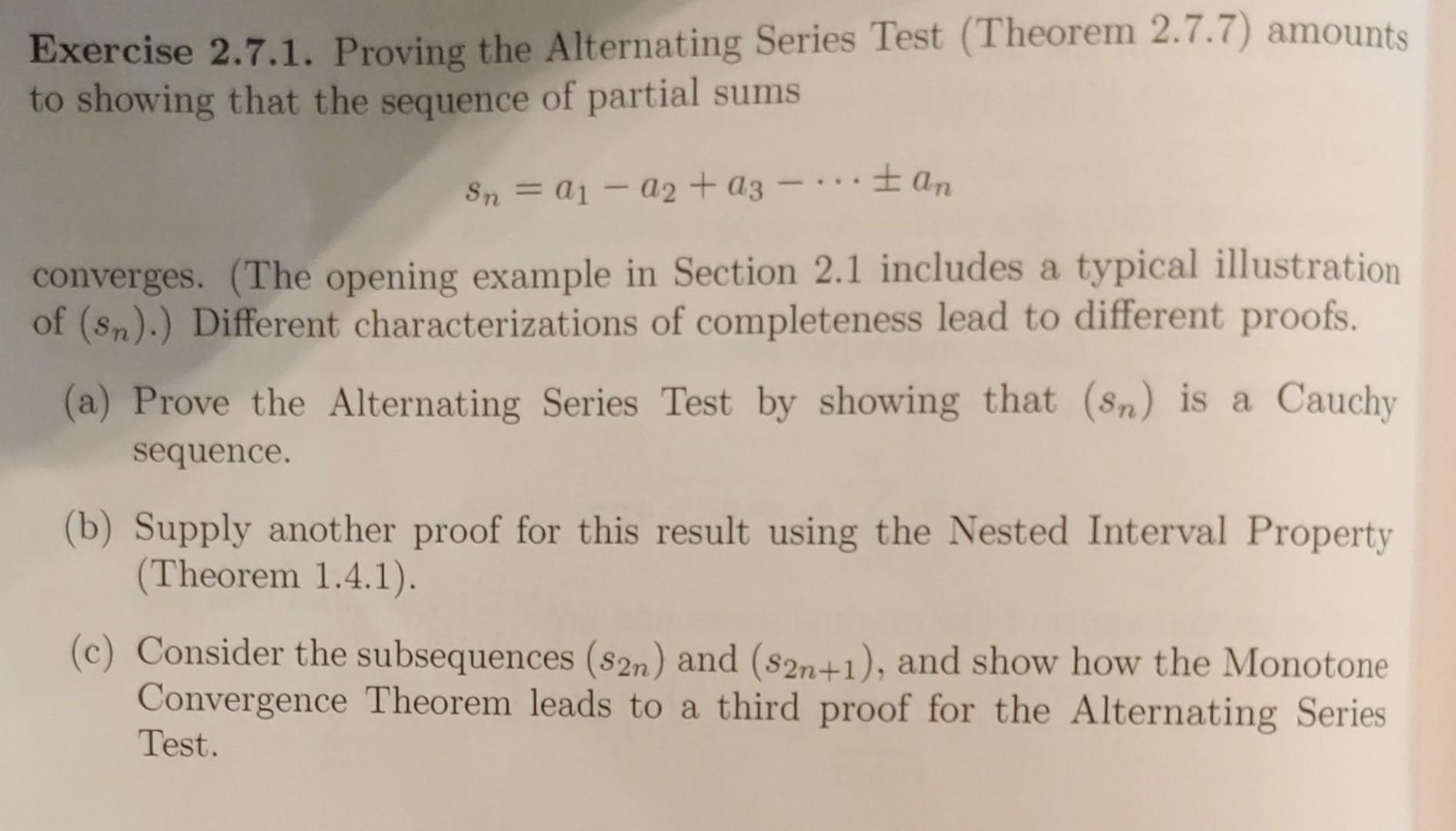 Solved Exercise 2.7.1. Proving the Alternating Series Test | Chegg.com