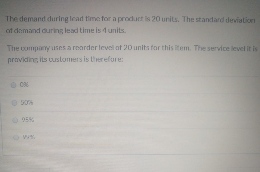 Solved The demand during lead time for a product is 20 | Chegg.com