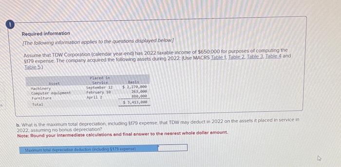 Solved a. what is the maximum amount of 179 expense TDW may | Chegg.com
