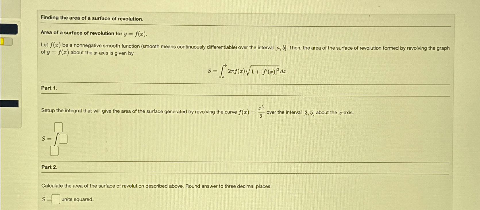 Solved Finding the area of a surface of revolution.Area of a | Chegg.com