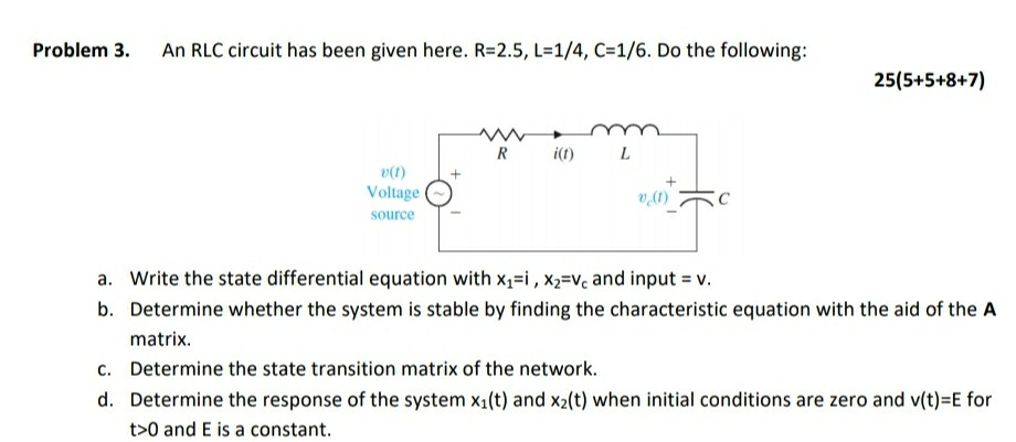 Solved Problem 3. An RLC circuit has been given here. R=2.5, | Chegg.com