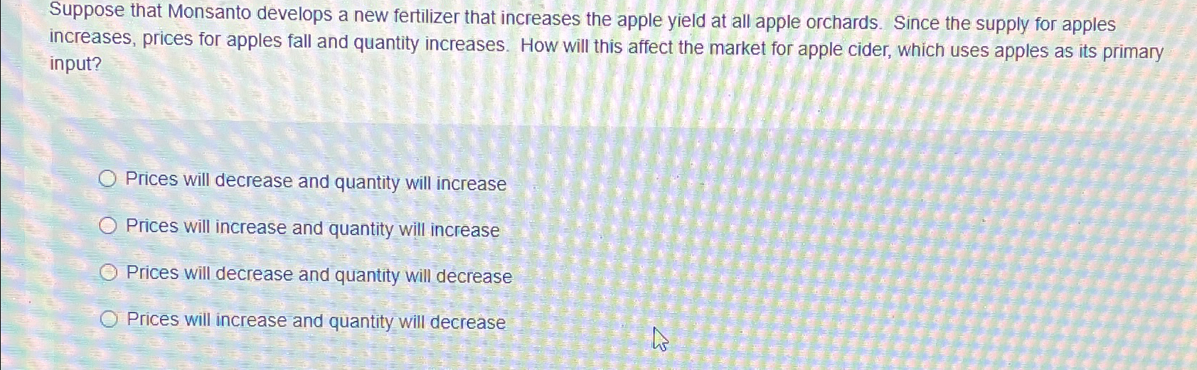 Solved Suppose that Monsanto develops a new fertilizer that | Chegg.com