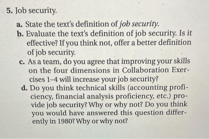 Solved 5. Job security. a. State the text's definition of | Chegg.com