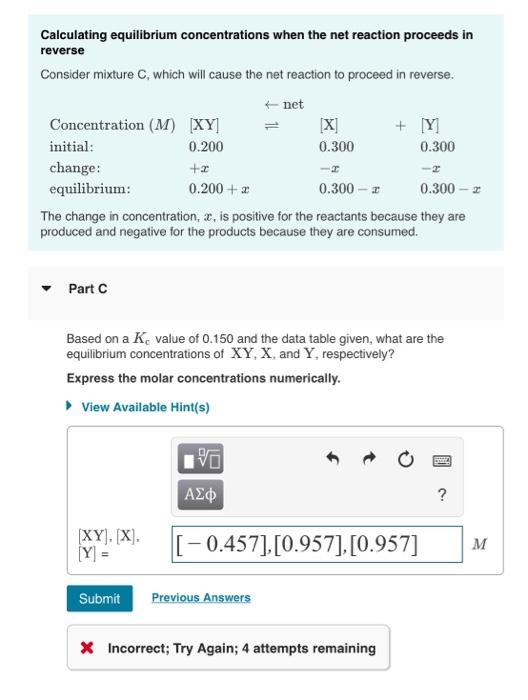 Solved Calculating equilibrium concentrations when the net | Chegg.com