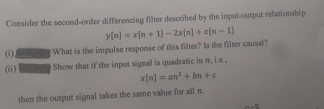 Solved Consider the second-order differencing filter | Chegg.com