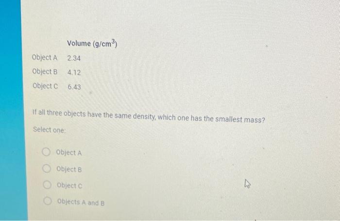 Solved If all three objects have the same density, which one | Chegg.com
