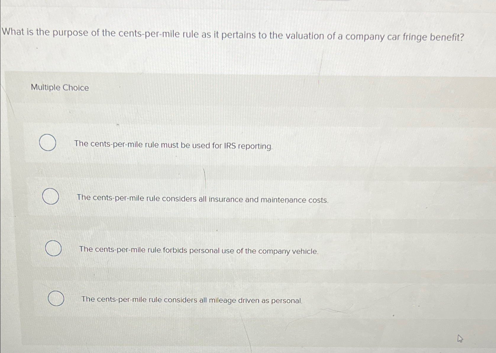 Solved What is the purpose of the cents-per-mile rule as it | Chegg.com