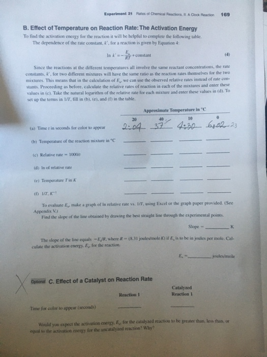 Experiment 21 Rates of Chemical Reactions. It A Clock | Chegg.com