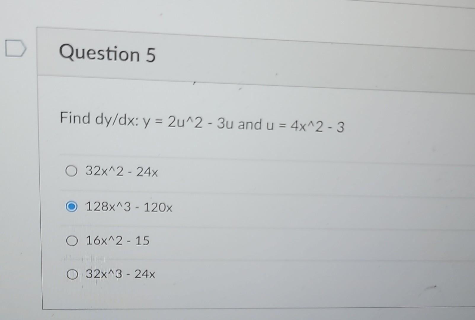 Solved Find dy/dx:y=2u∧2−3u and u=4x∧2−3 | Chegg.com