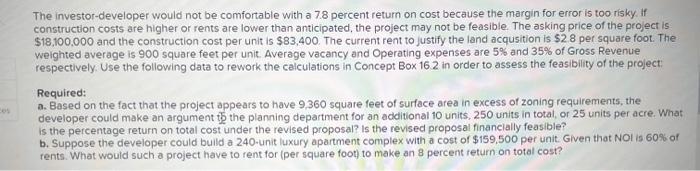Solved The investor-developer would not be comfortable with | Chegg.com