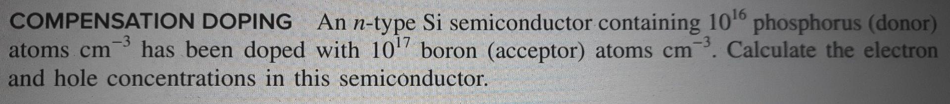 Solved COMPENSATION DOPING An n-type Si semiconductor | Chegg.com